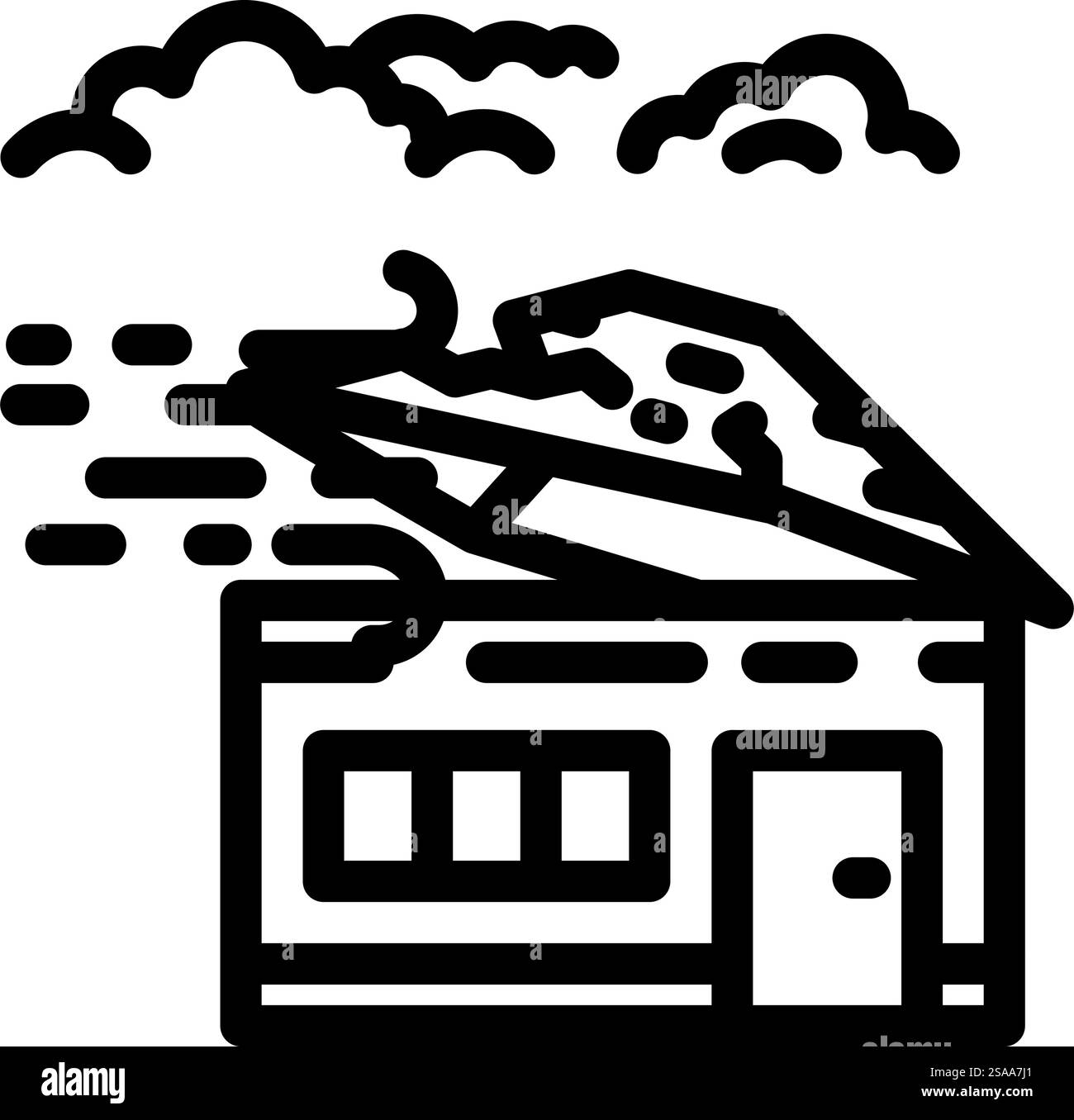 damaged roof hurricane disaster line icon vector. damaged roof ...