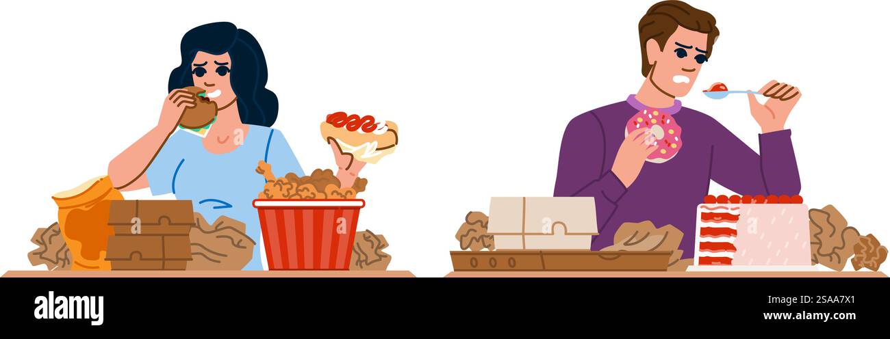 cravings stress eating vector. anxiety coping, food habit, weight ...