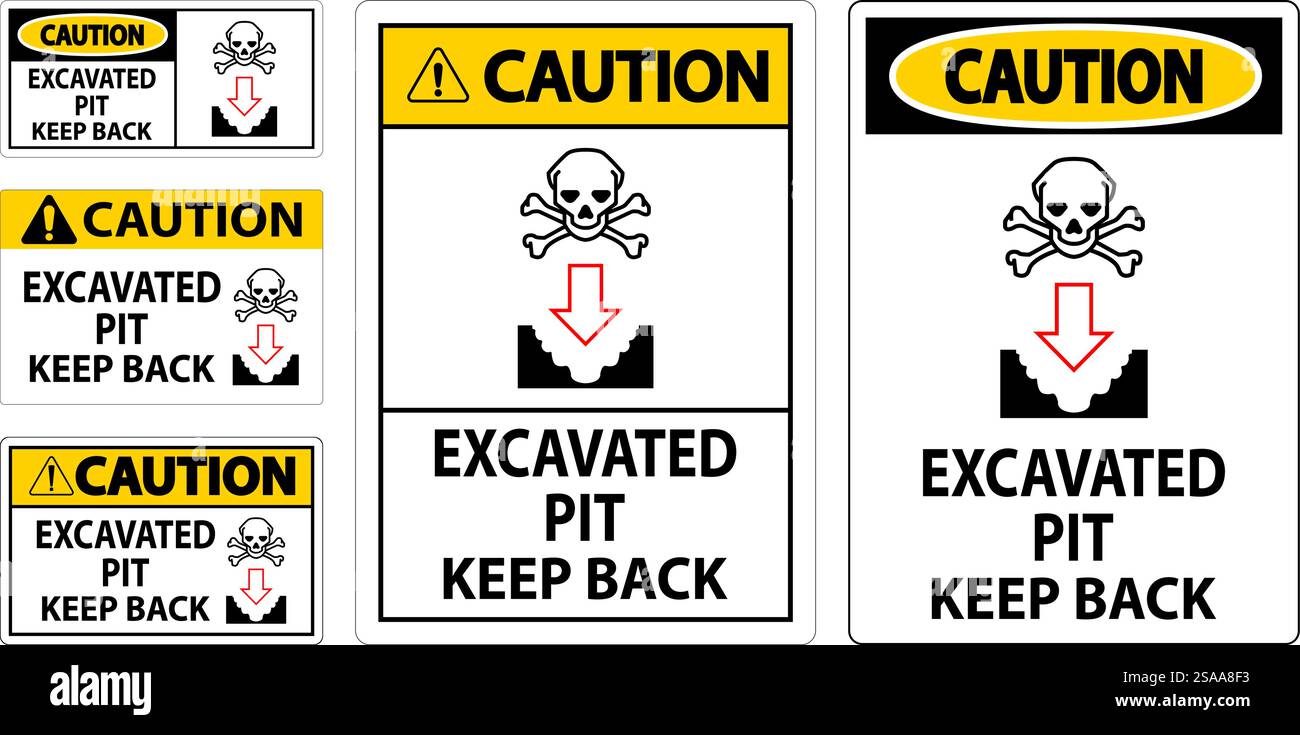 Caution Excavated Pit Sign Excavated Pit Keep Back Stock Vector Image ...