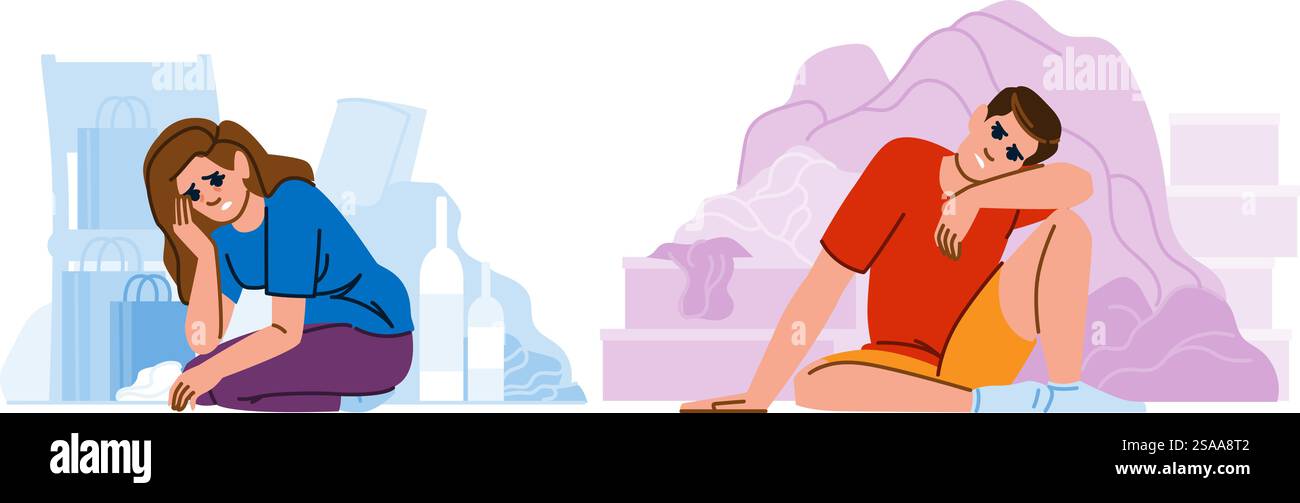 anxiety stress at home vector. tension overwhelm, pressure conflict ...