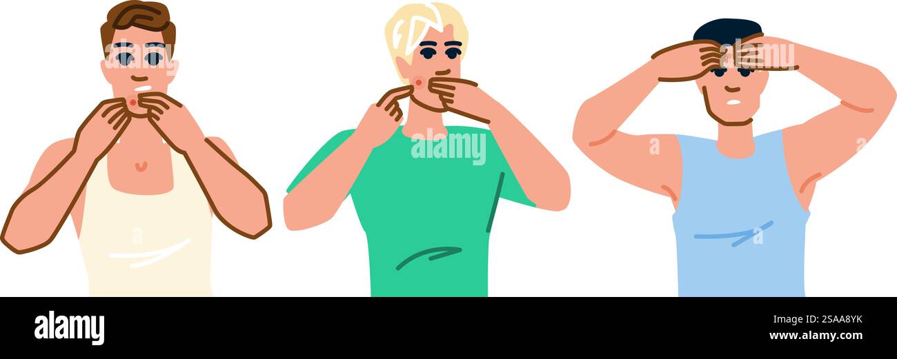 treatment squeeze acne pimple man vector. blemish breakout, cleanse ...