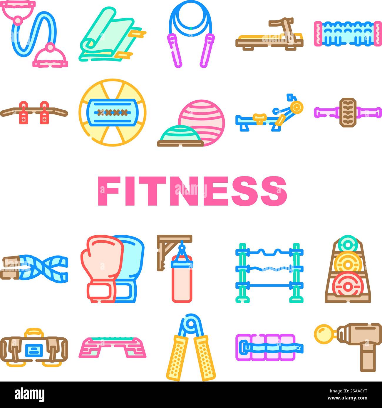 fitness tool dumbbell kettlebell icons set vector. barbell ...