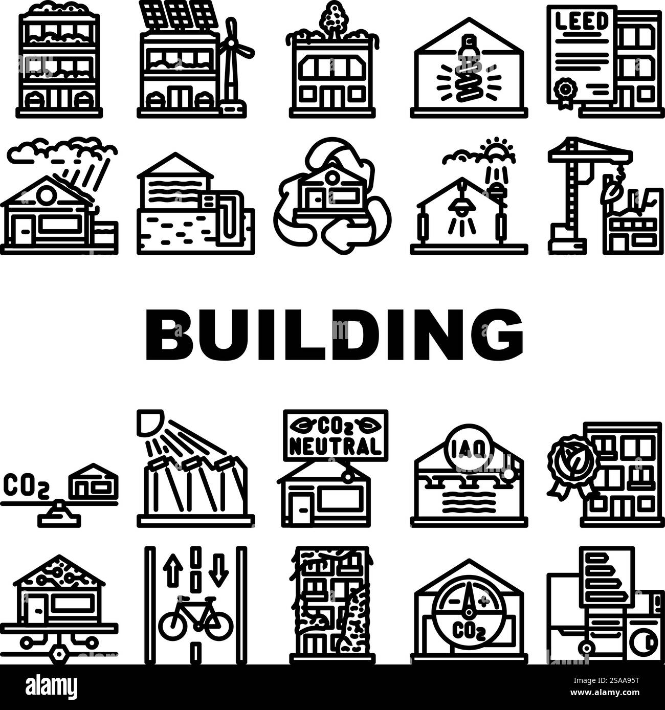 green building sustainability eco icons set vector. efficiency ...