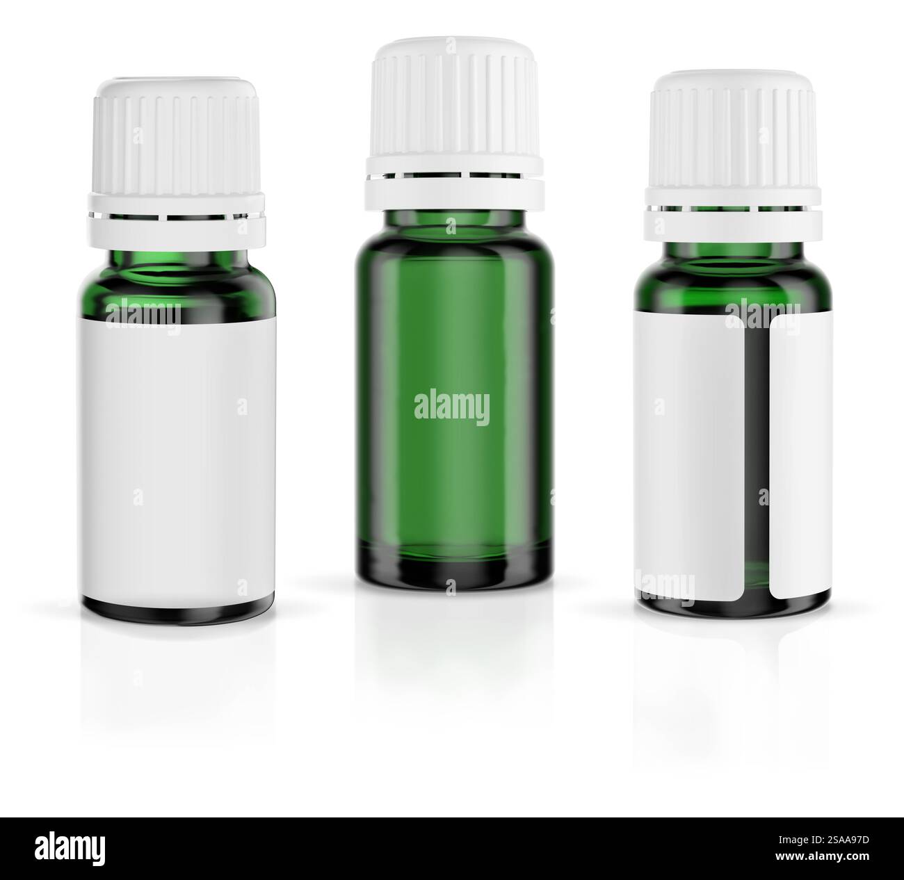 A 10 ml bottle of dark green UV glass for essential oils isolated on ...