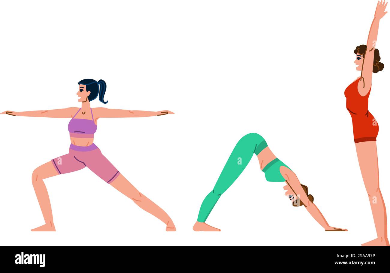 vinyasa yoga exercises vector. hatha pranayama, meditation balance ...