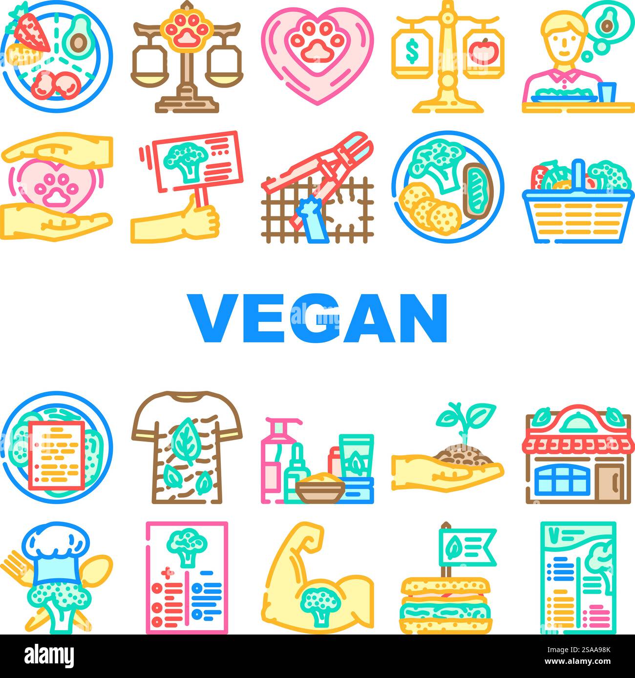 vegan plant based cruelty free icons set vector. ethical sustainable ...