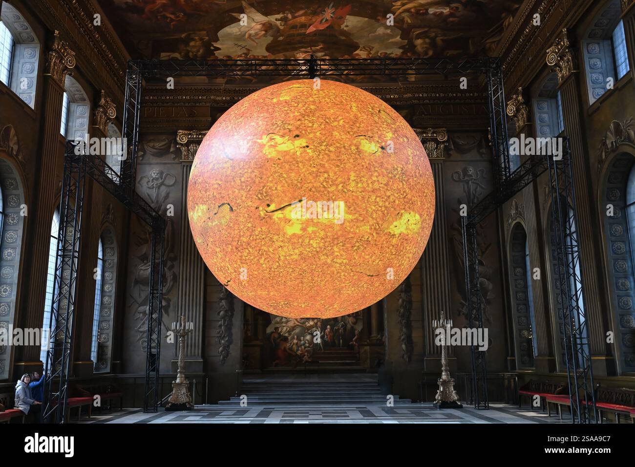 Helios art installation by Luke Jerram inside the Painted Hall of the ...