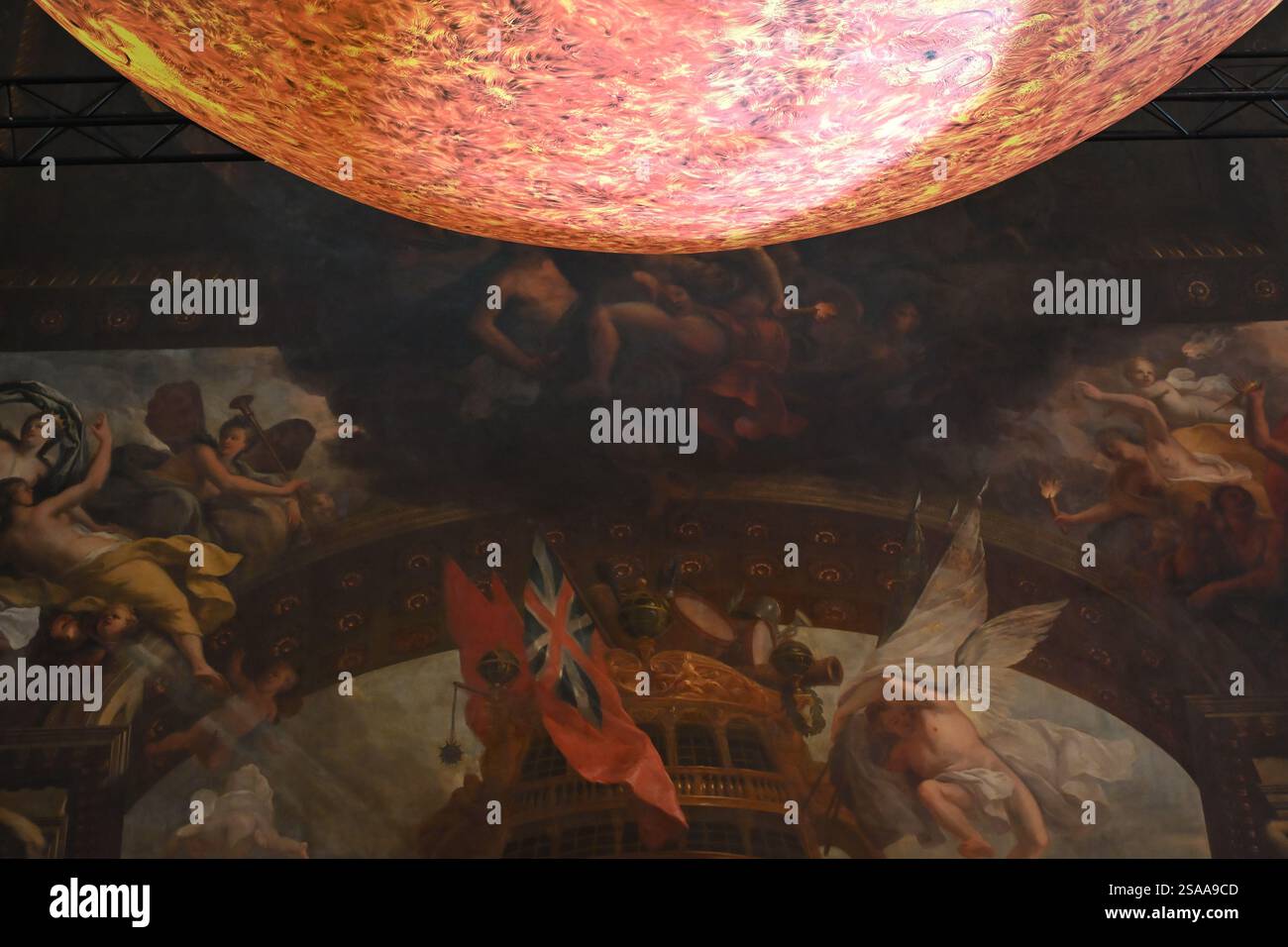 Helios art installation by Luke Jerram inside the Painted Hall of the ...