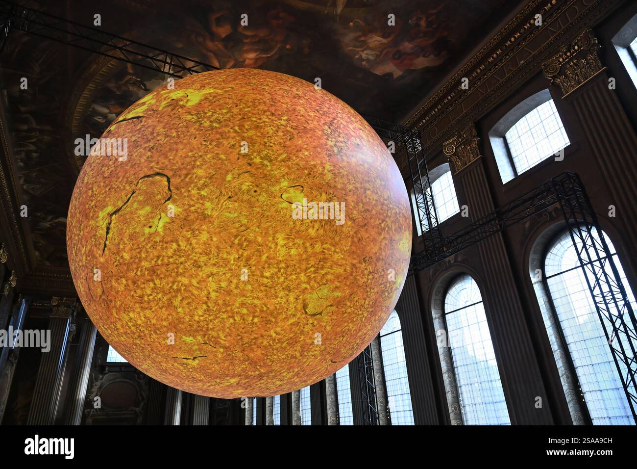 Helios art installation by Luke Jerram inside the Painted Hall of the Old Royal Naval College ...