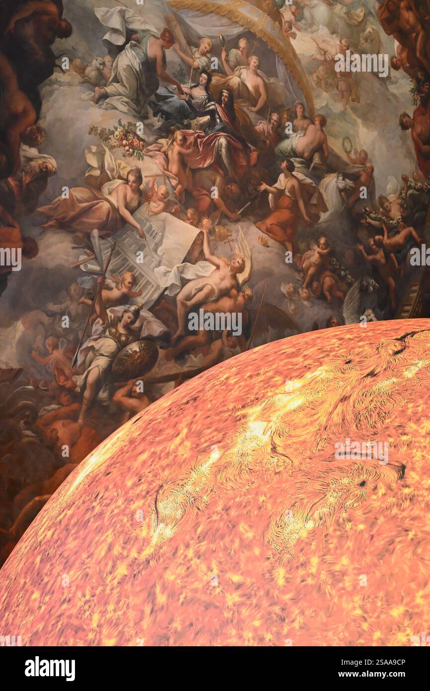 Helios art installation by Luke Jerram inside the Painted Hall of the Old Royal Naval College ...