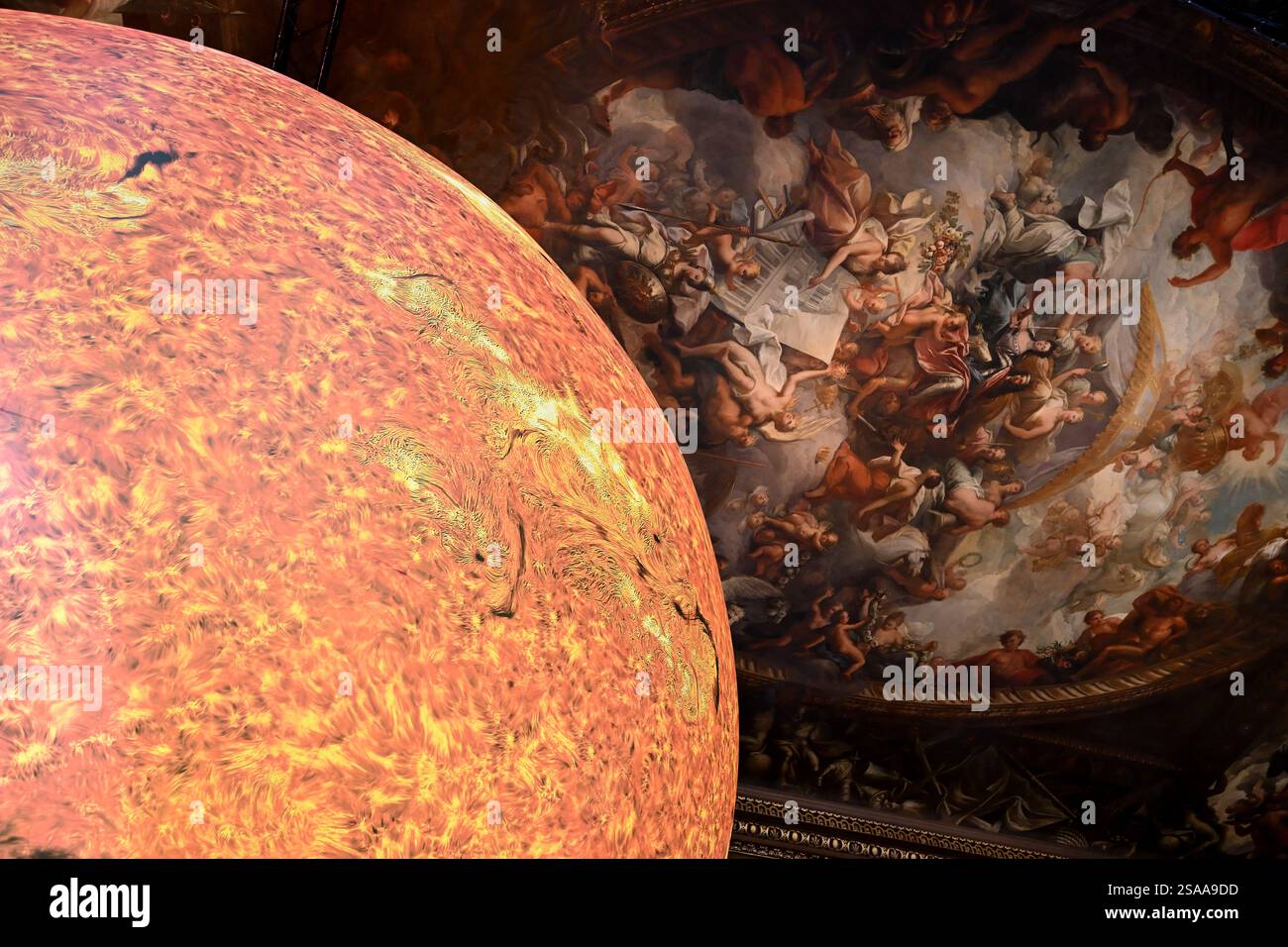 Helios art installation by Luke Jerram inside the Painted Hall of the ...