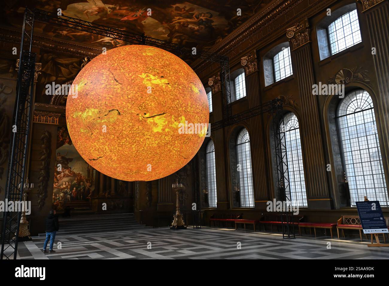 Helios art installation by Luke Jerram inside the Painted Hall of the ...