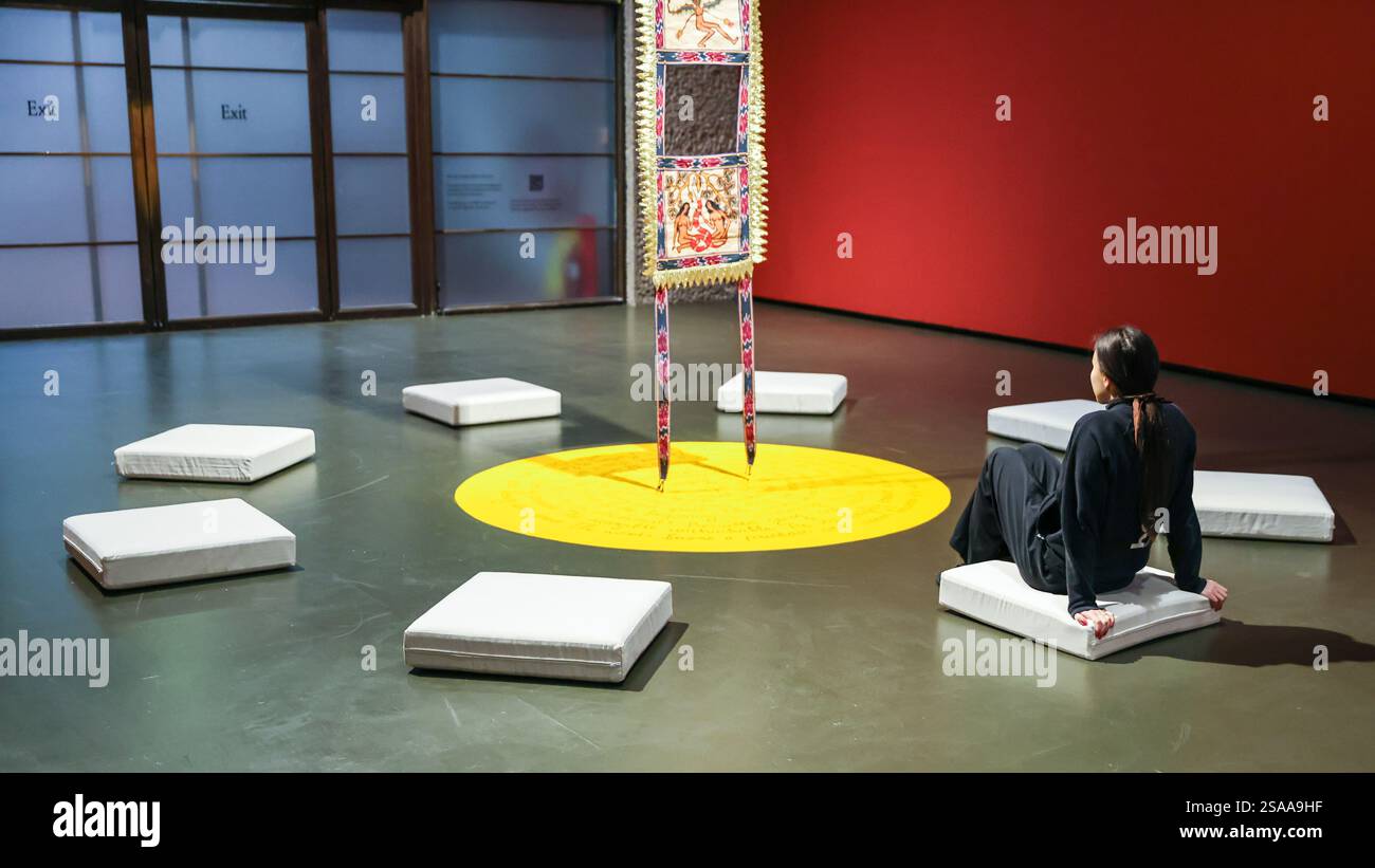 London, UK, 29th Jan 2025. Exhibition staff with 'Epilogue', 2024. 'Citra Sasmita: Into Eternal ...