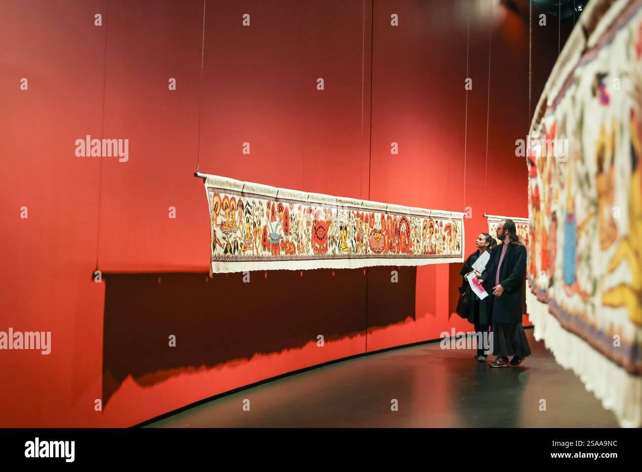 London, UK. 29th Jan, 2025. Exhibition staff and members of the press with 'Act One', 2024 ...