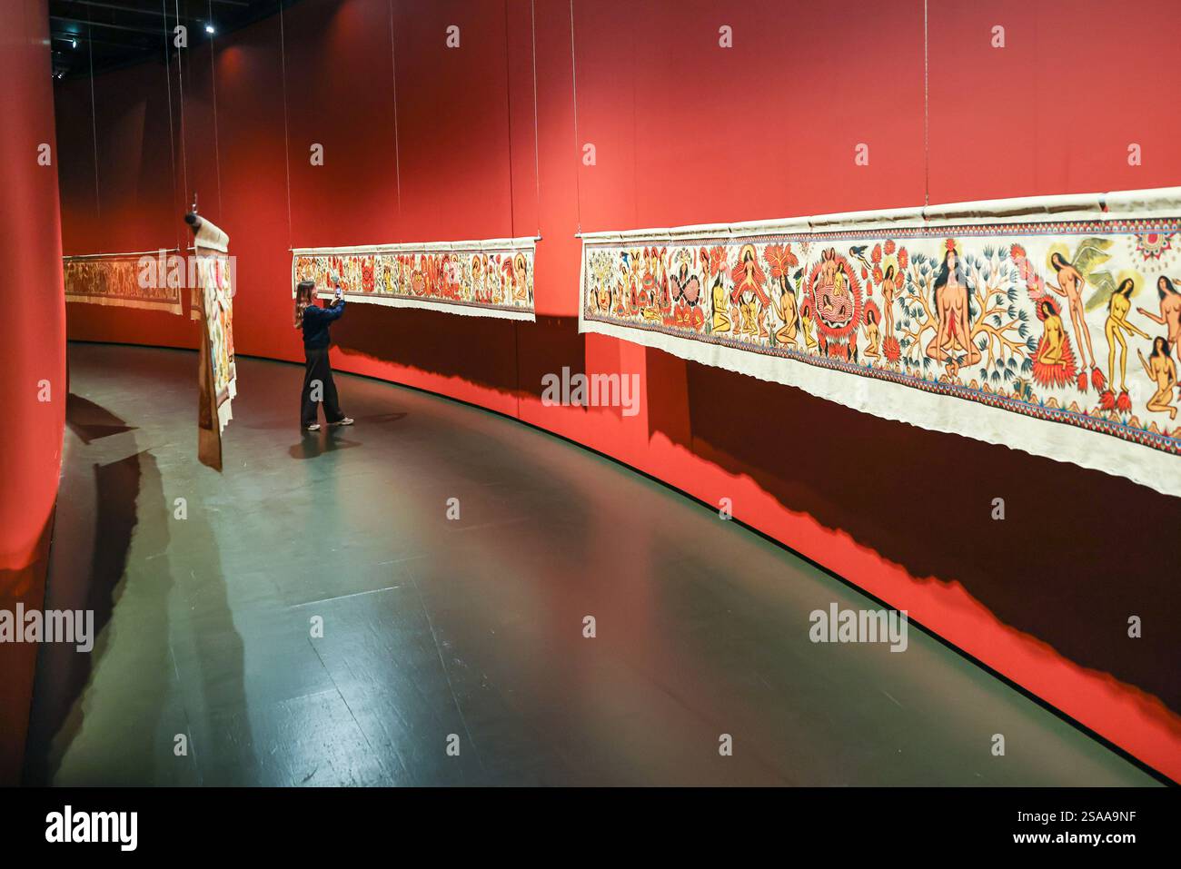 London, UK. 29th Jan, 2025. Exhibition staff and members of the press with 'Act One', 2024 ...