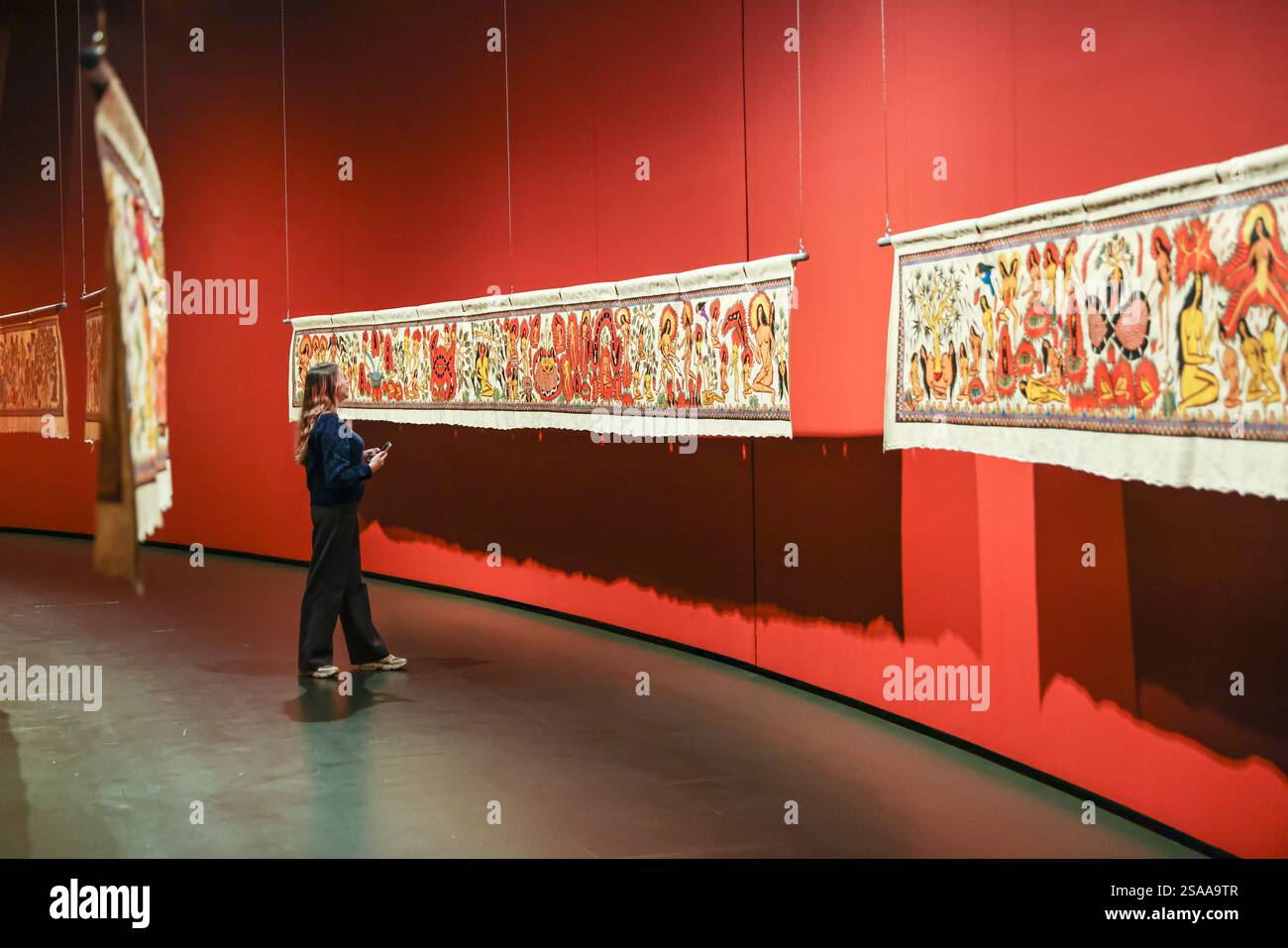 London, UK. 29th Jan, 2025. Exhibition staff and members of the press with 'Act One', 2024 ...