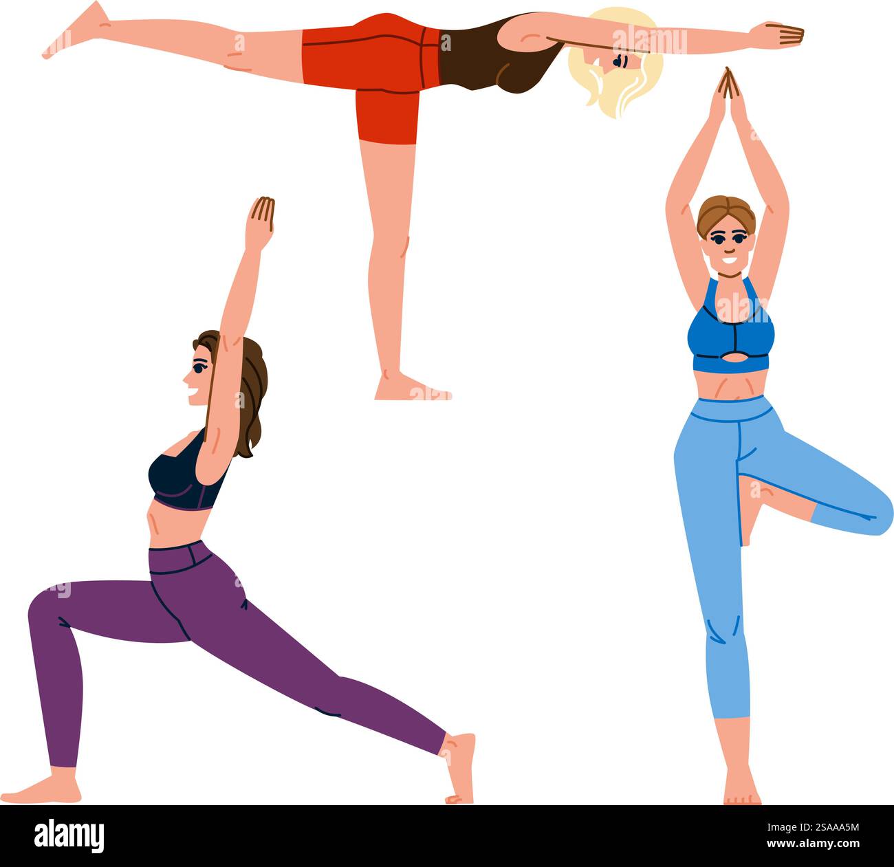 hatha yoga exercises vector. pranayama meditation, balance strength ...