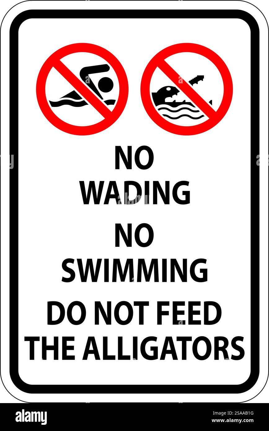 Alligator Sign No Wading, No Swimming, Do Not Feed the Alligators Stock ...