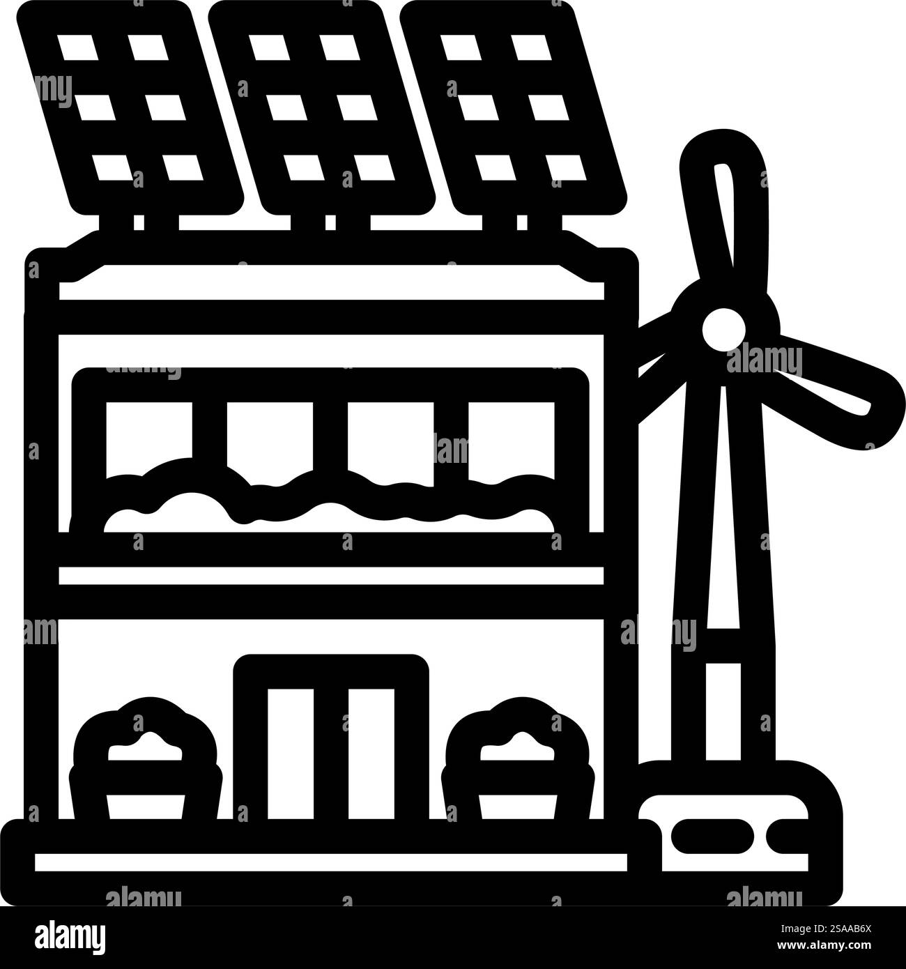 renewable energy integration green building line icon vector. renewable ...