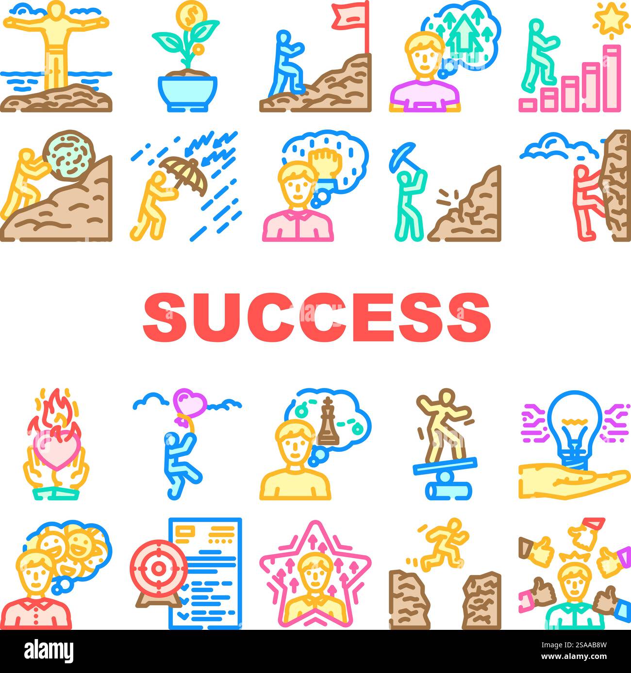 success life achievement goal icons set vector. motivation ambition ...