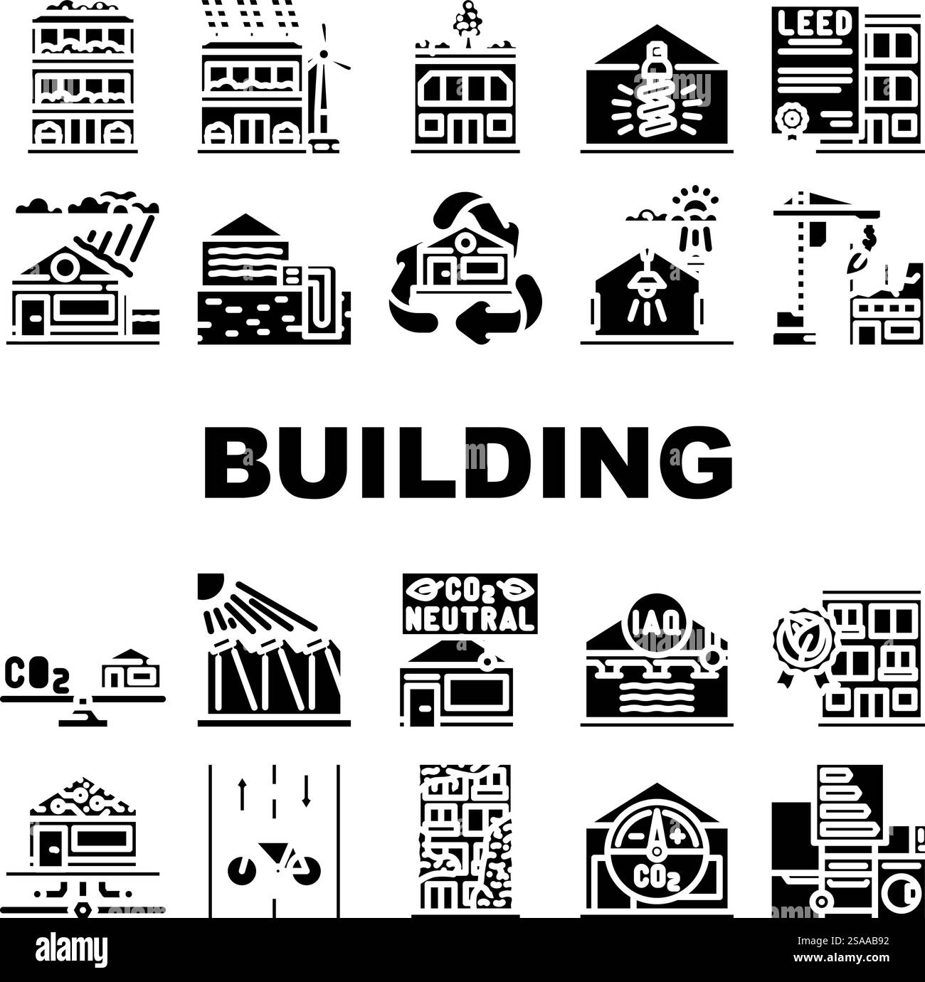 green building sustainability eco icons set vector. efficiency ...