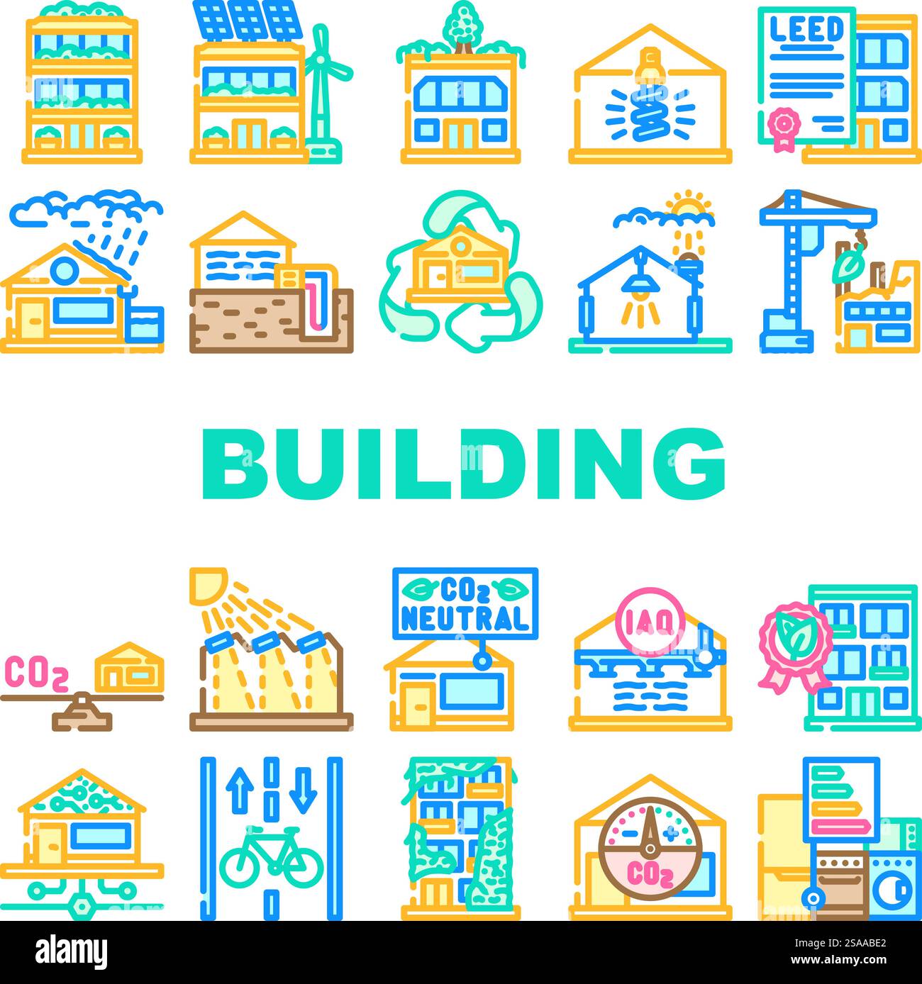 green building sustainability eco icons set vector. efficiency ...