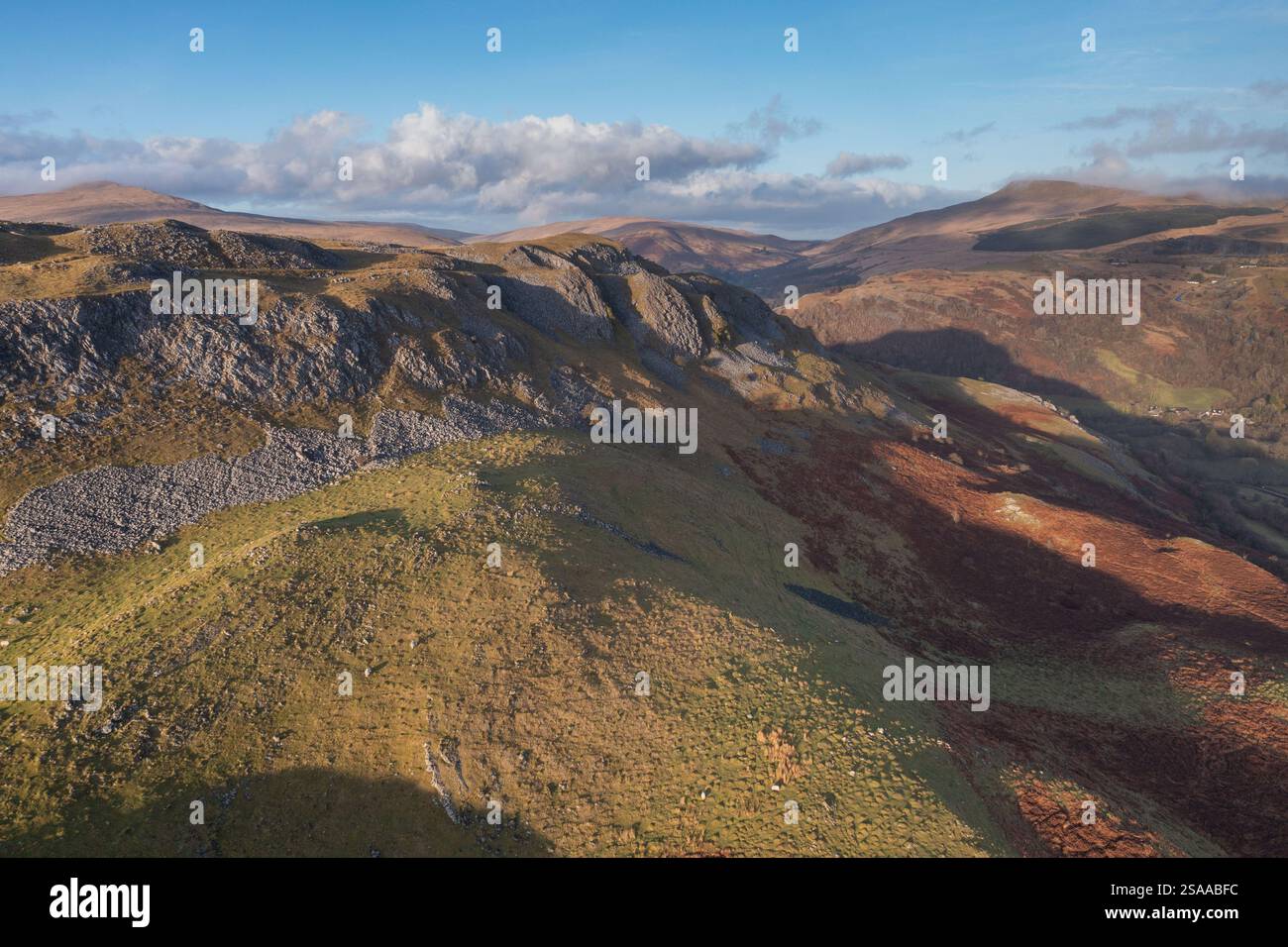 Aerial view of Cribarth Mountain and Tawe Valley, Brecon Beacons ...