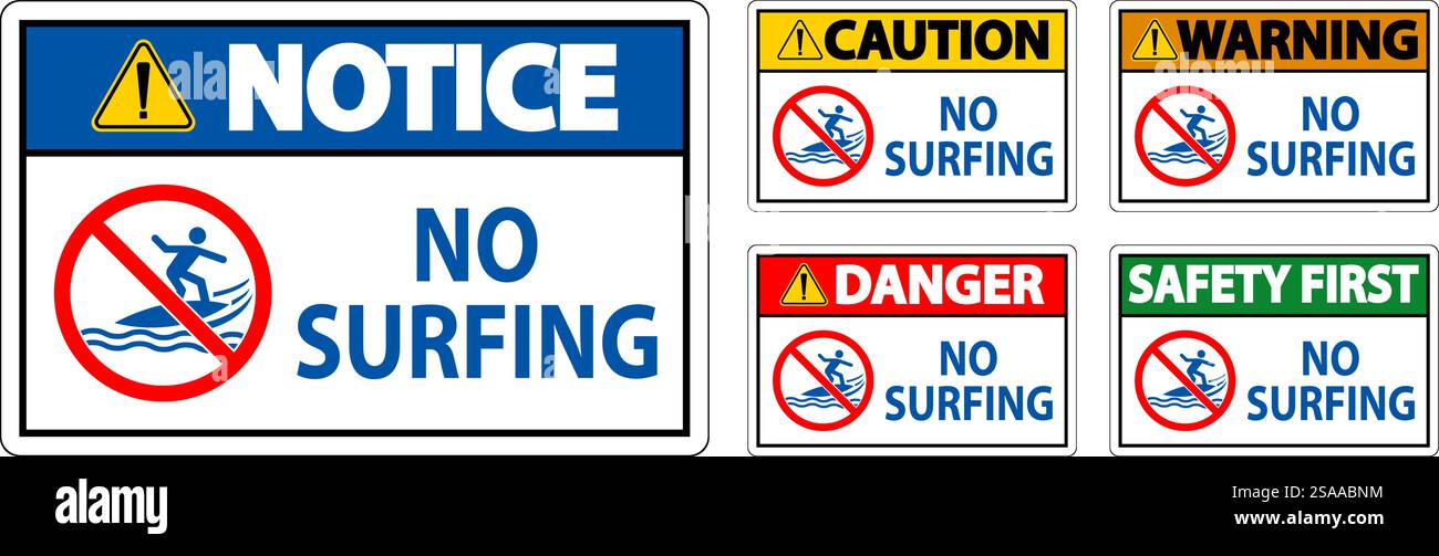 Caution Beach Safety Sign No Surfing Stock Vector Image & Art - Alamy