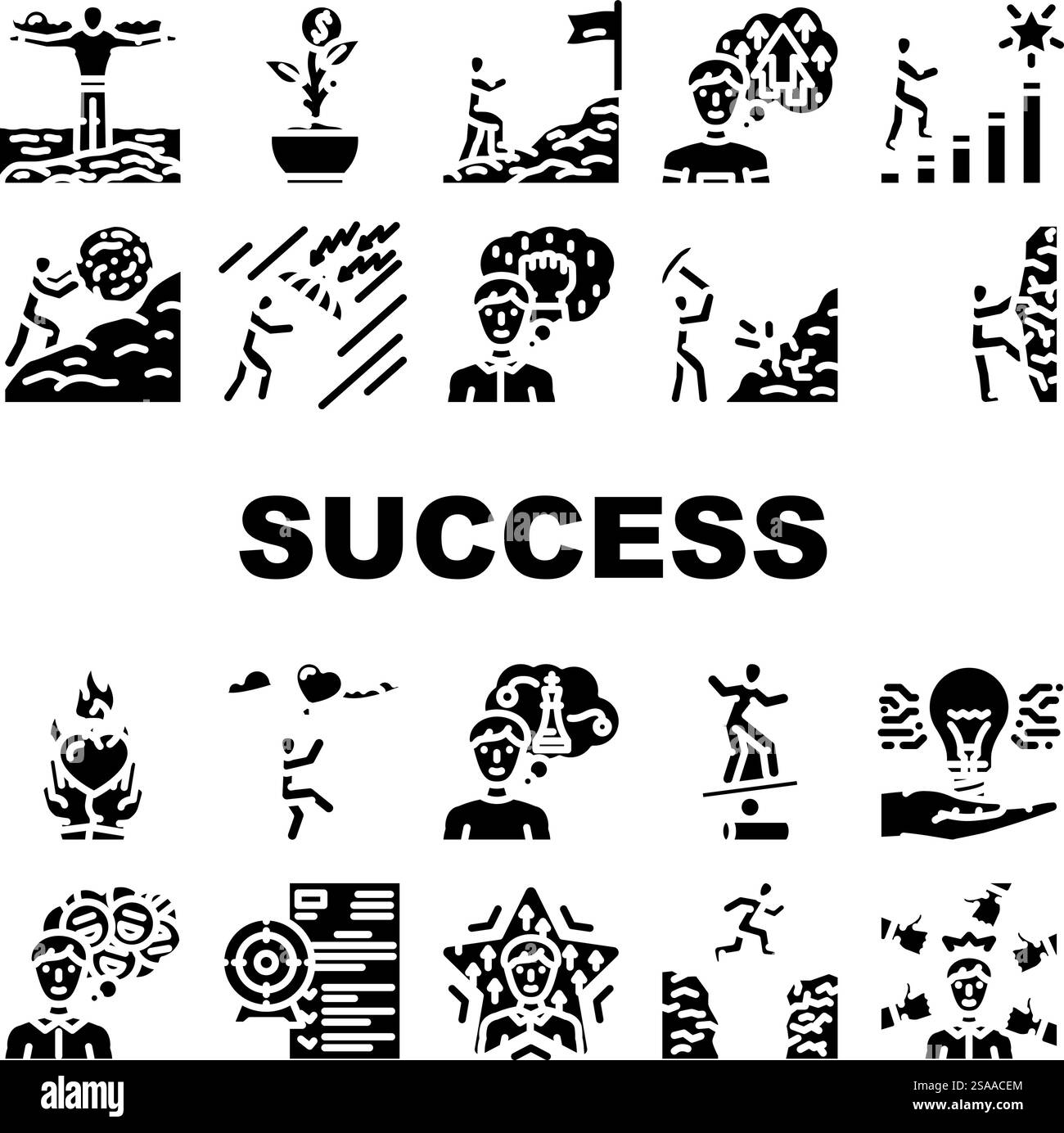 success life achievement goal icons set vector. motivation ambition ...