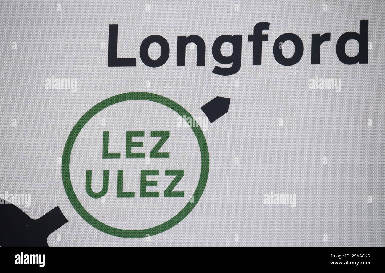 Longford, UK. 29th January, 2025. A road sign for Longford Village in ...
