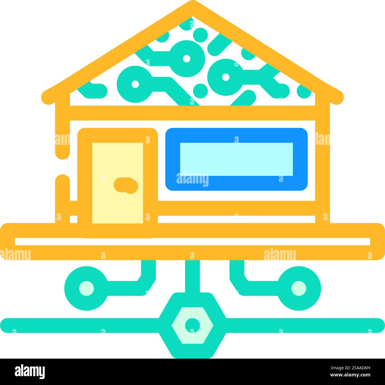 smart technology green building color icon vector. smart technology ...
