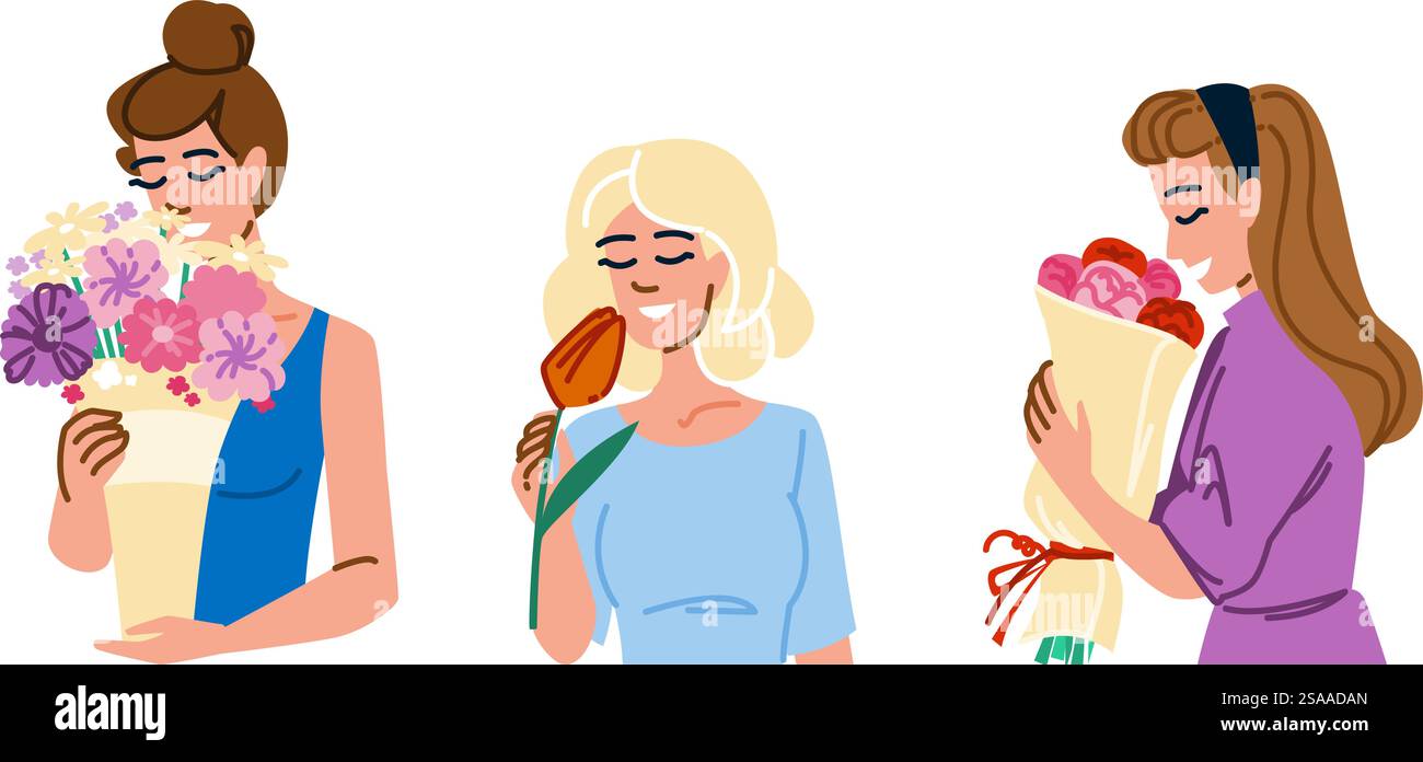 scent smelling flower woman vector. bouquet essence, petals bloom ...