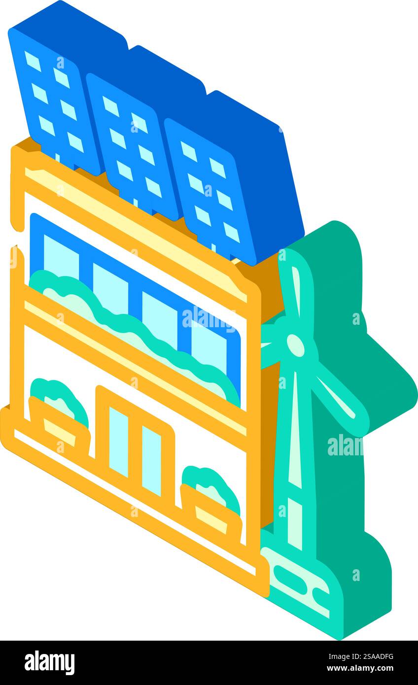 renewable energy integration green building isometric icon vector ...