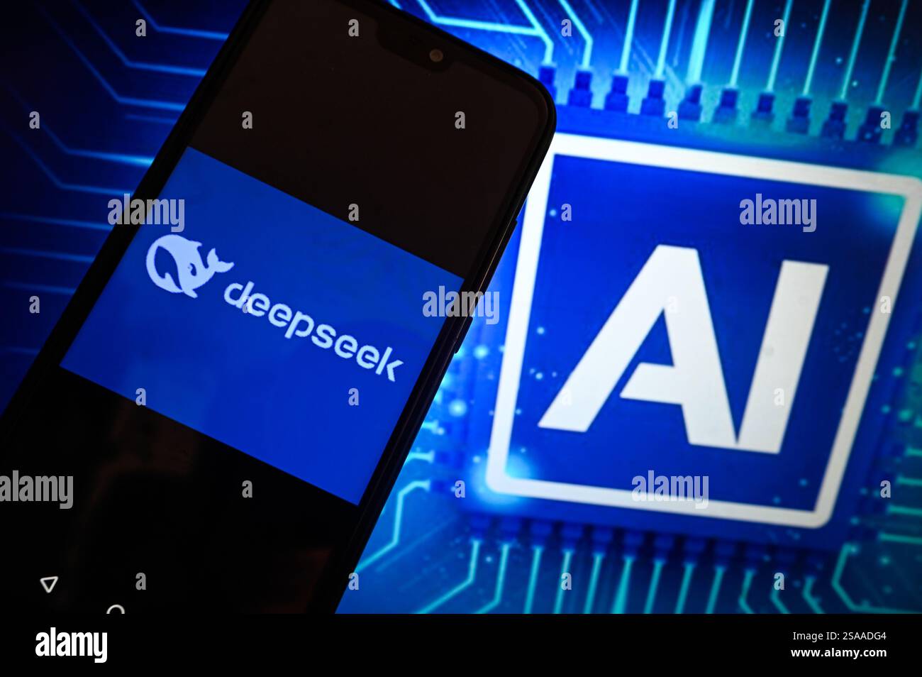 In this photo illustration, the Deepseek logo is displayed on a ...