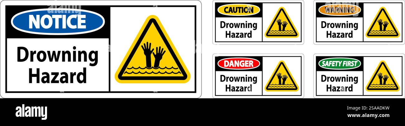 Beach Safety Sign Caution - Drowning Hazard Stock Vector Image & Art ...