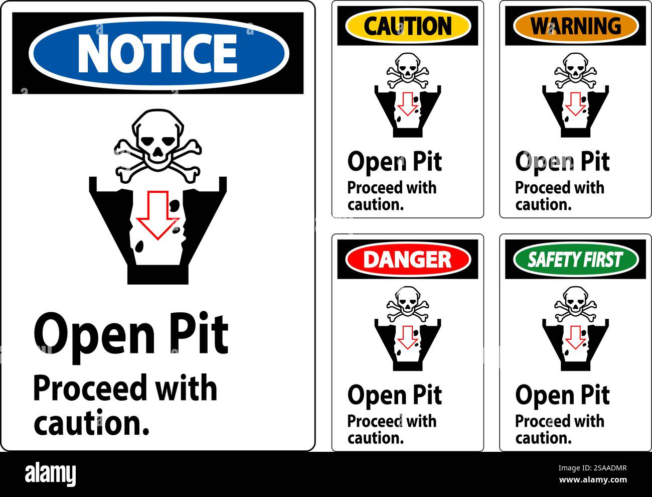 Danger Sign Open Pit Proceed With Caution Stock Vector Image & Art - Alamy