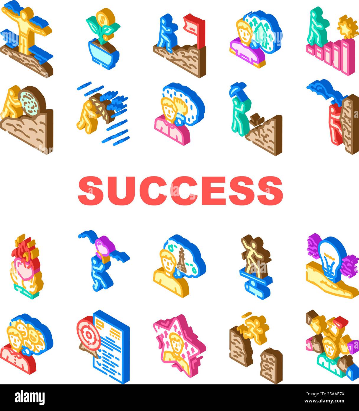 success life achievement goal icons set vector. motivation ambition ...