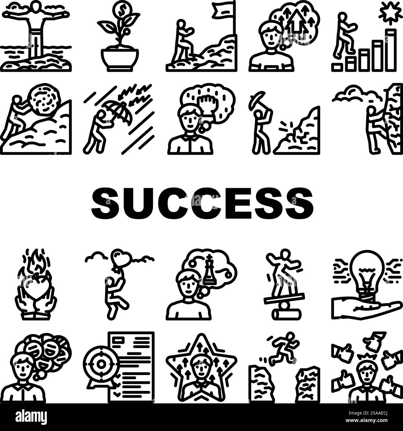 success life achievement goal icons set vector. motivation ambition ...