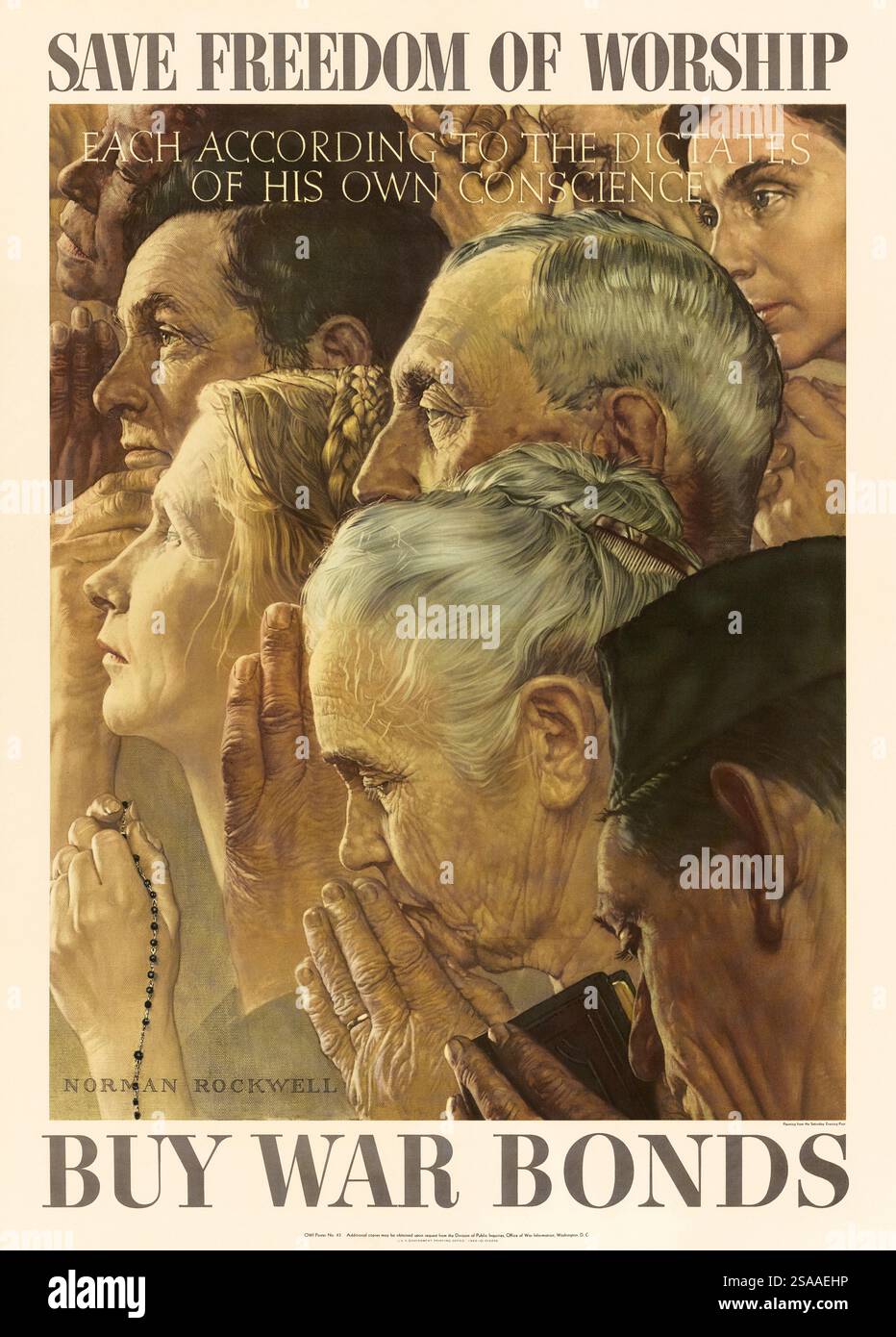 ‘Save Freedom of Worship – Buy War Bonds’ 1943 poster featuring art by ...