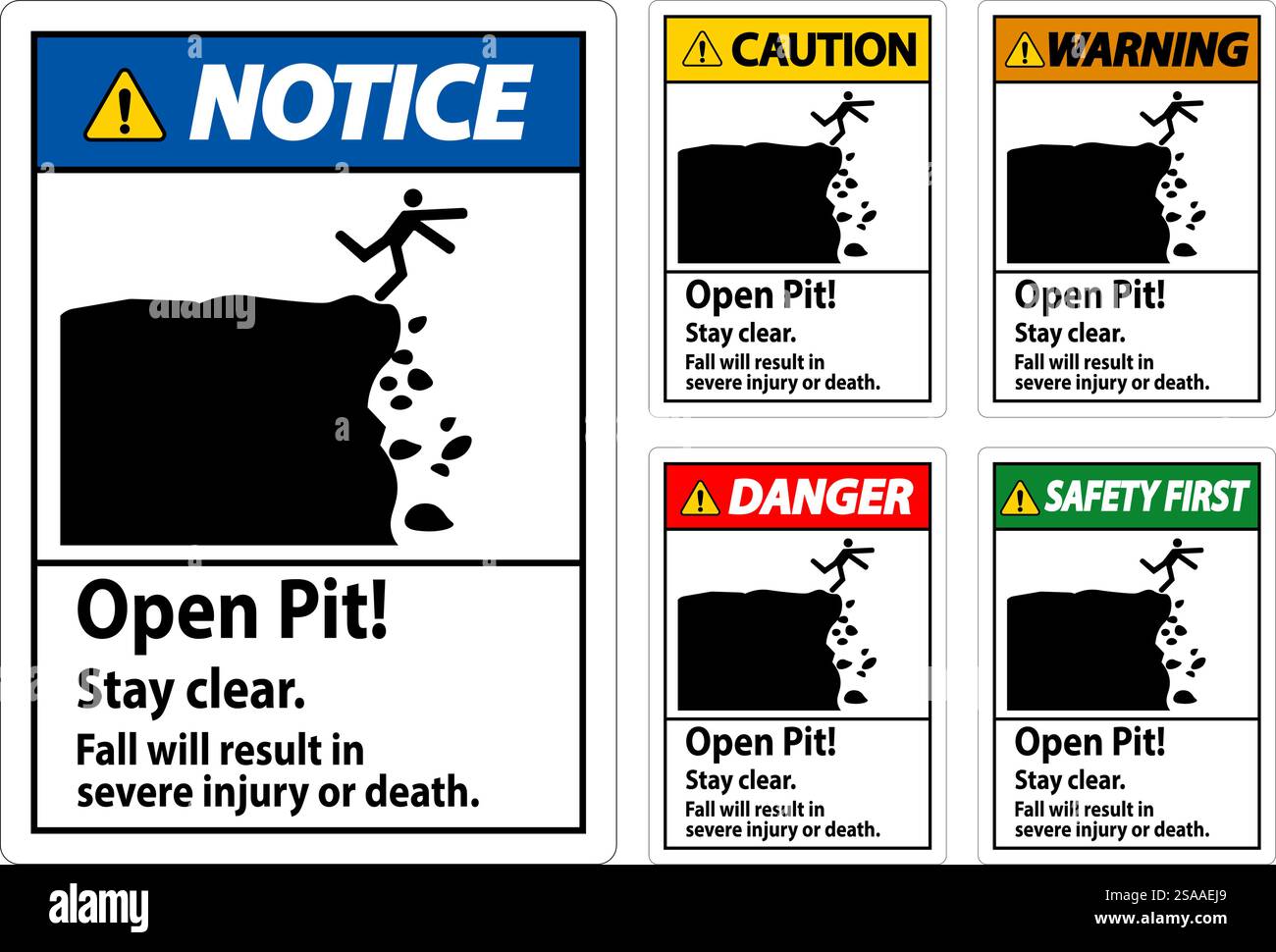 Danger Sign Open Pit Stay Clear Fall Will Result In Severe Injury Or ...