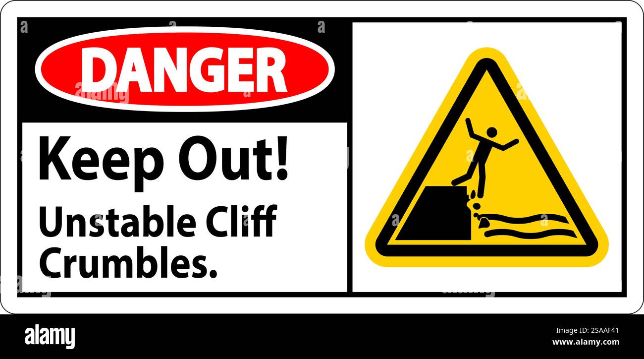Danger Sign, Keep Out Unstable Cliff Crumbles Stock Vector Image & Art ...