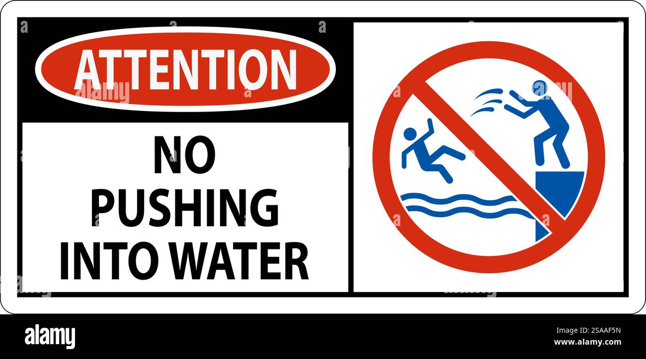 Water Safety Sign Attention, No Pushing Into Water Stock Vector Image ...