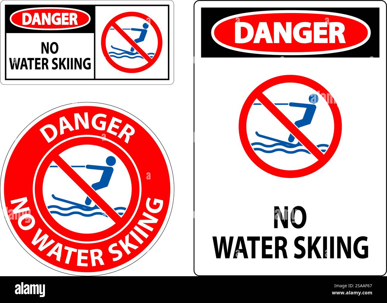 Water Safety Sign Attention, No Water Skiing Stock Vector Image & Art ...