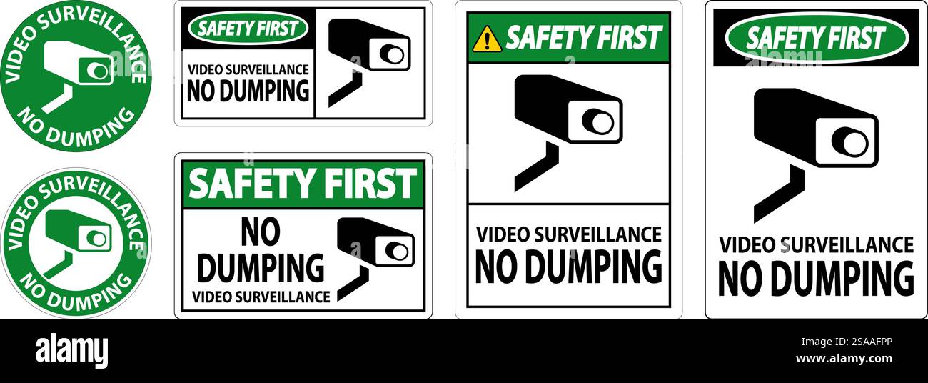 Safety First Sign Video Surveillance, No Dumping Stock Vector Image ...
