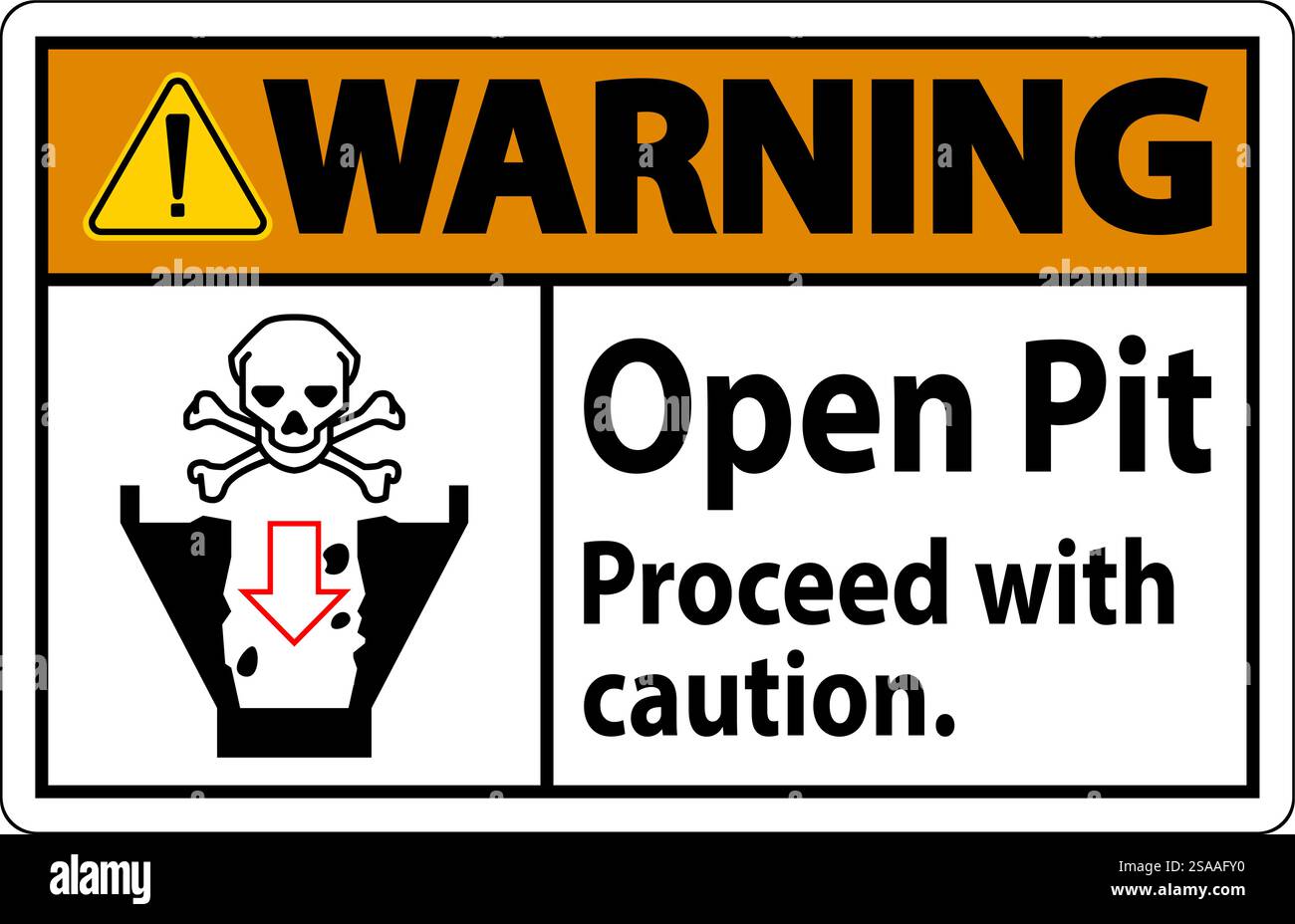 Warning Sign Open Pit Proceed With Caution Stock Vector Image & Art - Alamy