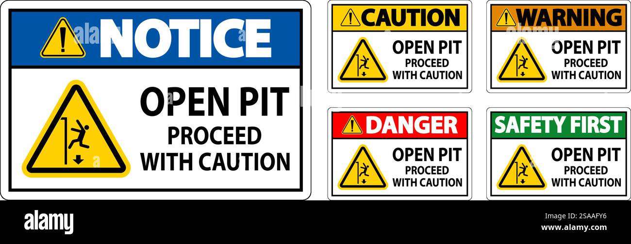 Danger Sign Open Pit Proceed With Caution Stock Vector Image & Art - Alamy