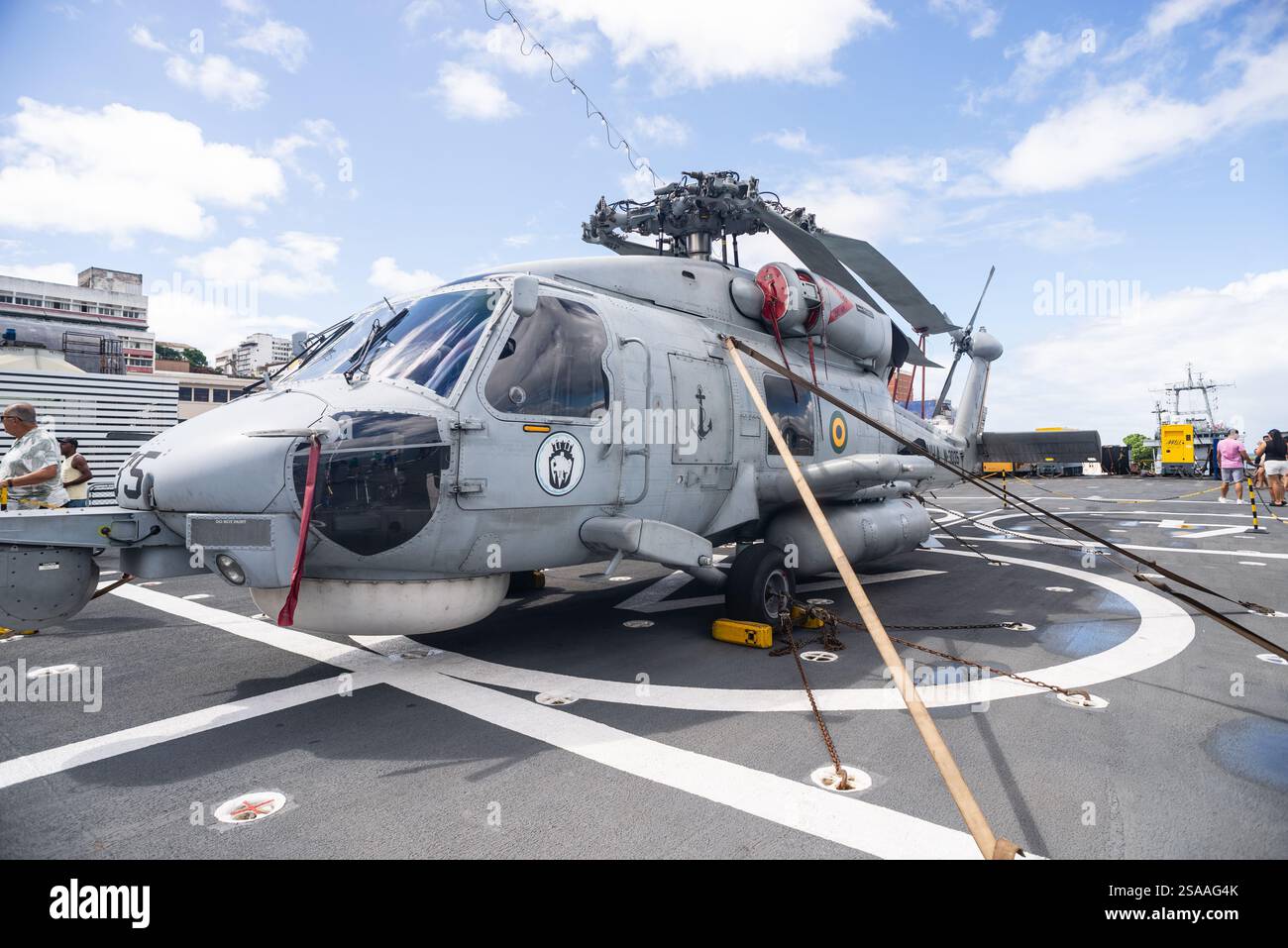 Salvador, Bahia, Brazil - January 26, 2025: People visit a helicopter ...
