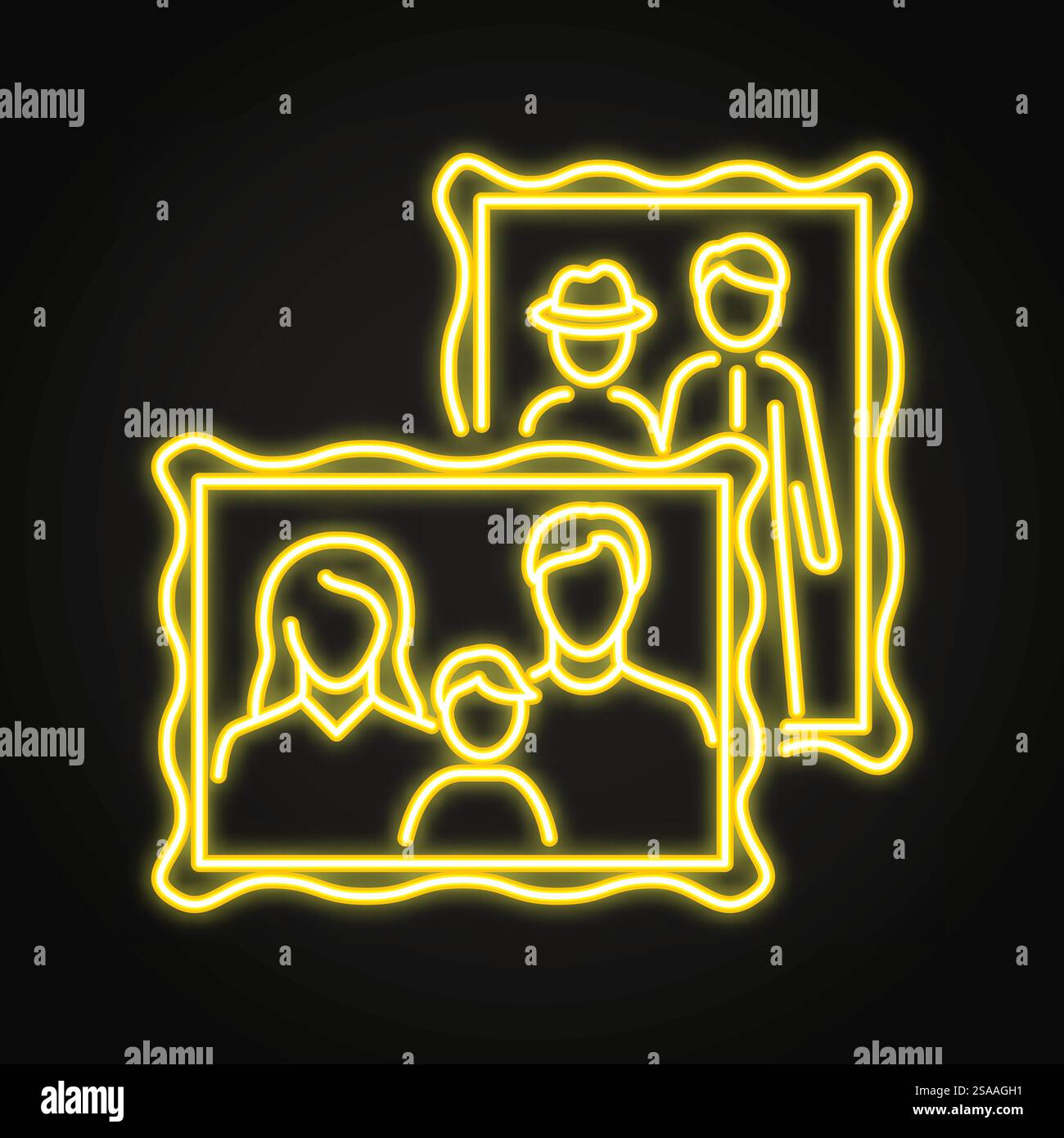 Family history photos neon icon. Memory portraits, nostalgia. Vector ...