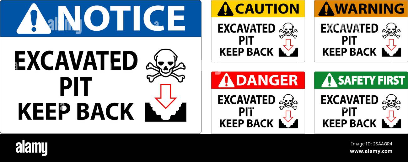 Danger Excavated Pit Sign Excavated Pit Keep Back Stock Vector Image ...