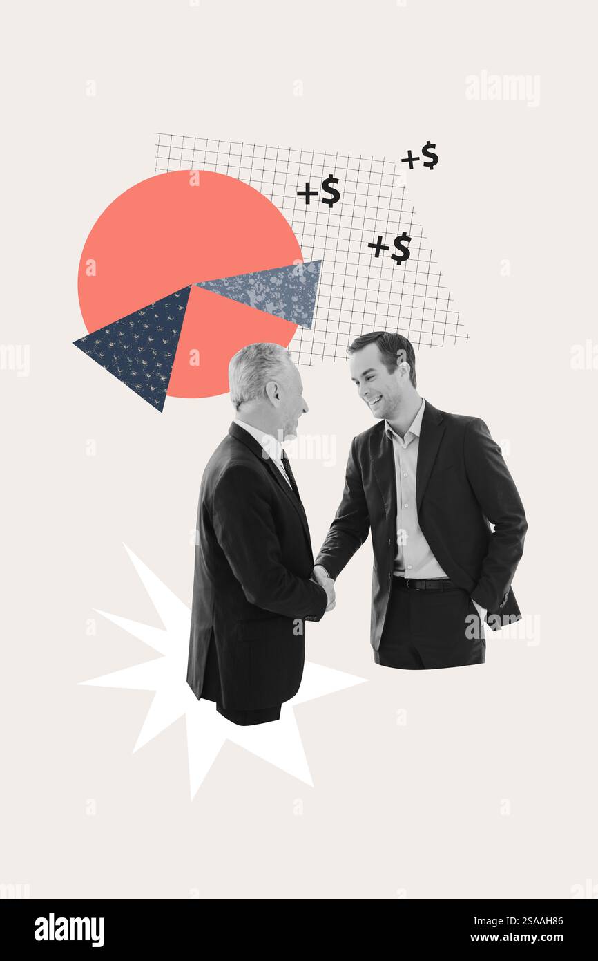 Trend image vertical photo collage of happy businessmen colleagues ...
